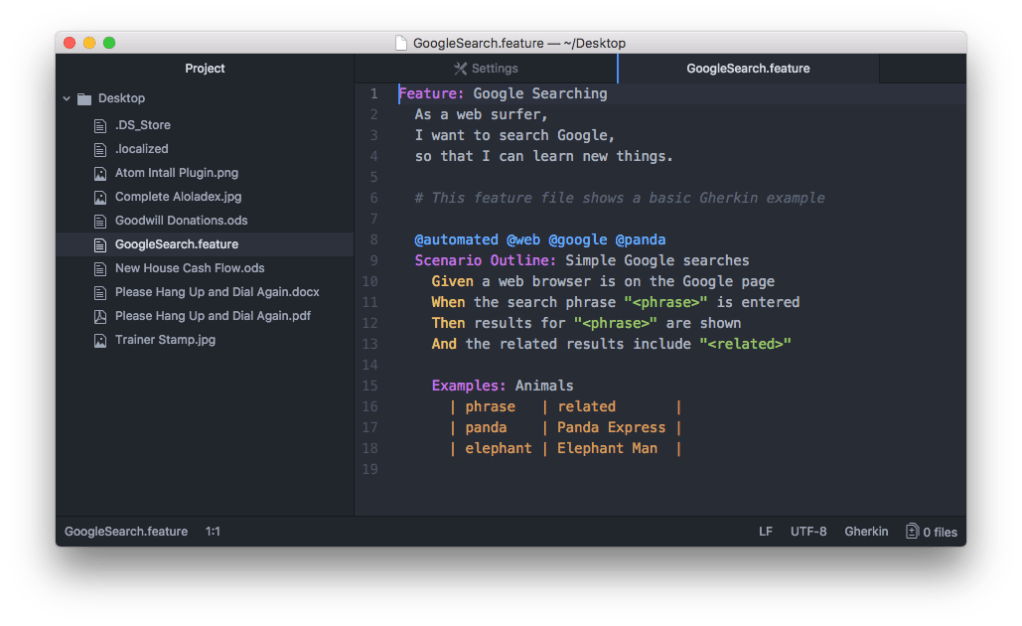 Gherkin Syntax Highlighting in Atom | Automation Panda